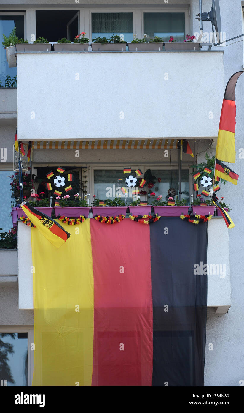 Berlin, Germany. 8th June, 2016. German national flags are swaying in ...