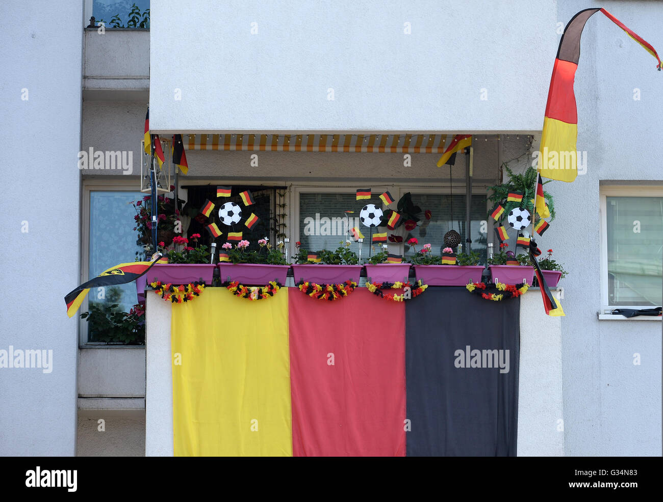 Berlin, Germany. 8th June, 2016. German national flags are swaying in ...