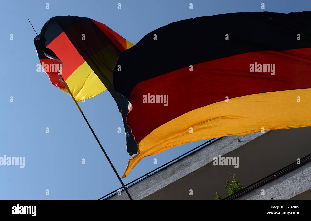 Berlin, Germany. 8th June, 2016. German national flags are swaying in ...