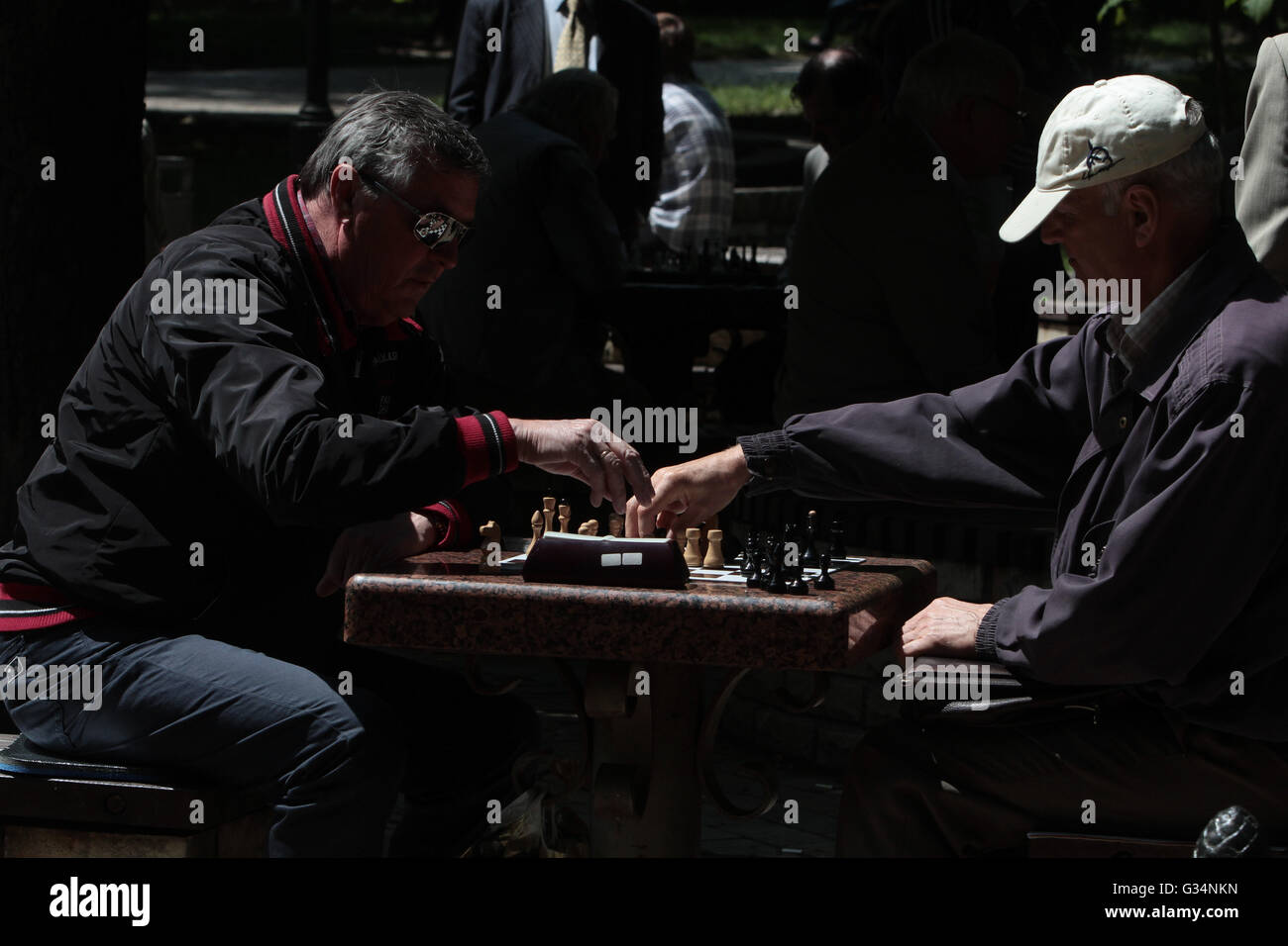 June 8, 2016 - Kyiv, Ukraine - Ukrainian men play chess in an urban ...