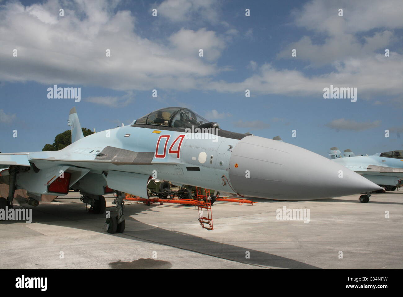 A Russian Suchoi Su-35 air dominance fighter seen at Hamaimim airbase ...