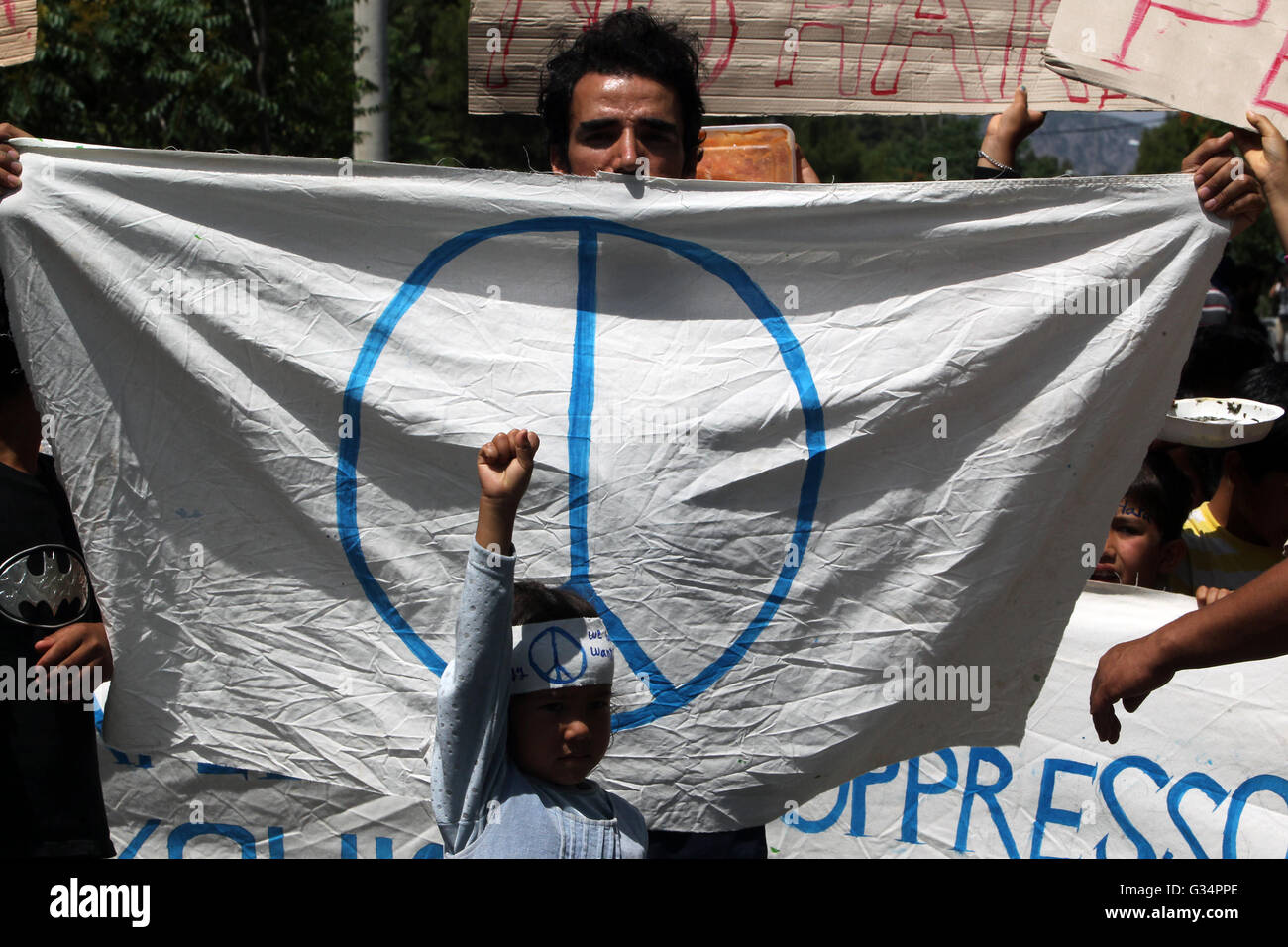 Malakasa, Greece. 8th June, 2016. Afghan refugees hold protest over the ...