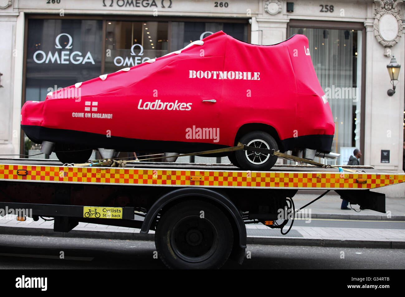 Oxford Street, London, 8 June 2016 - Ladbrokes Bootmobile in a shape of ...