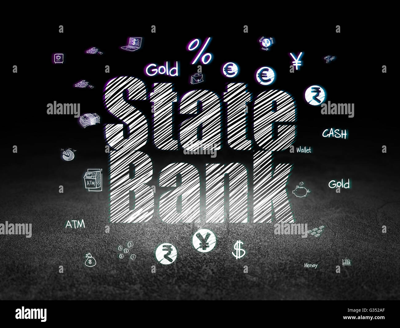 Money concept: State Bank in grunge dark room Stock Photo - Alamy