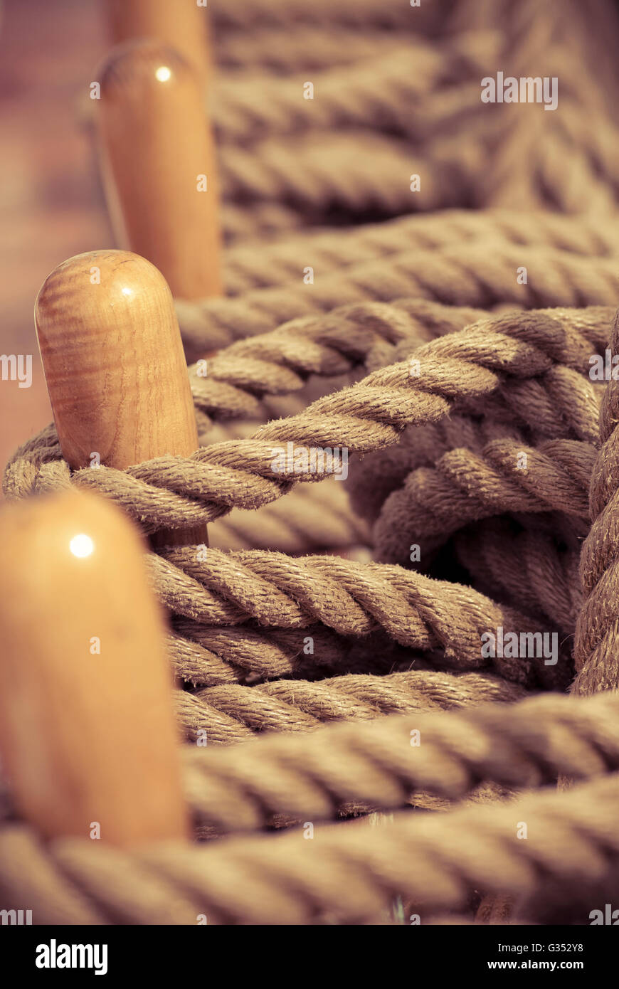 Ropes on sailing ship Stock Photo - Alamy