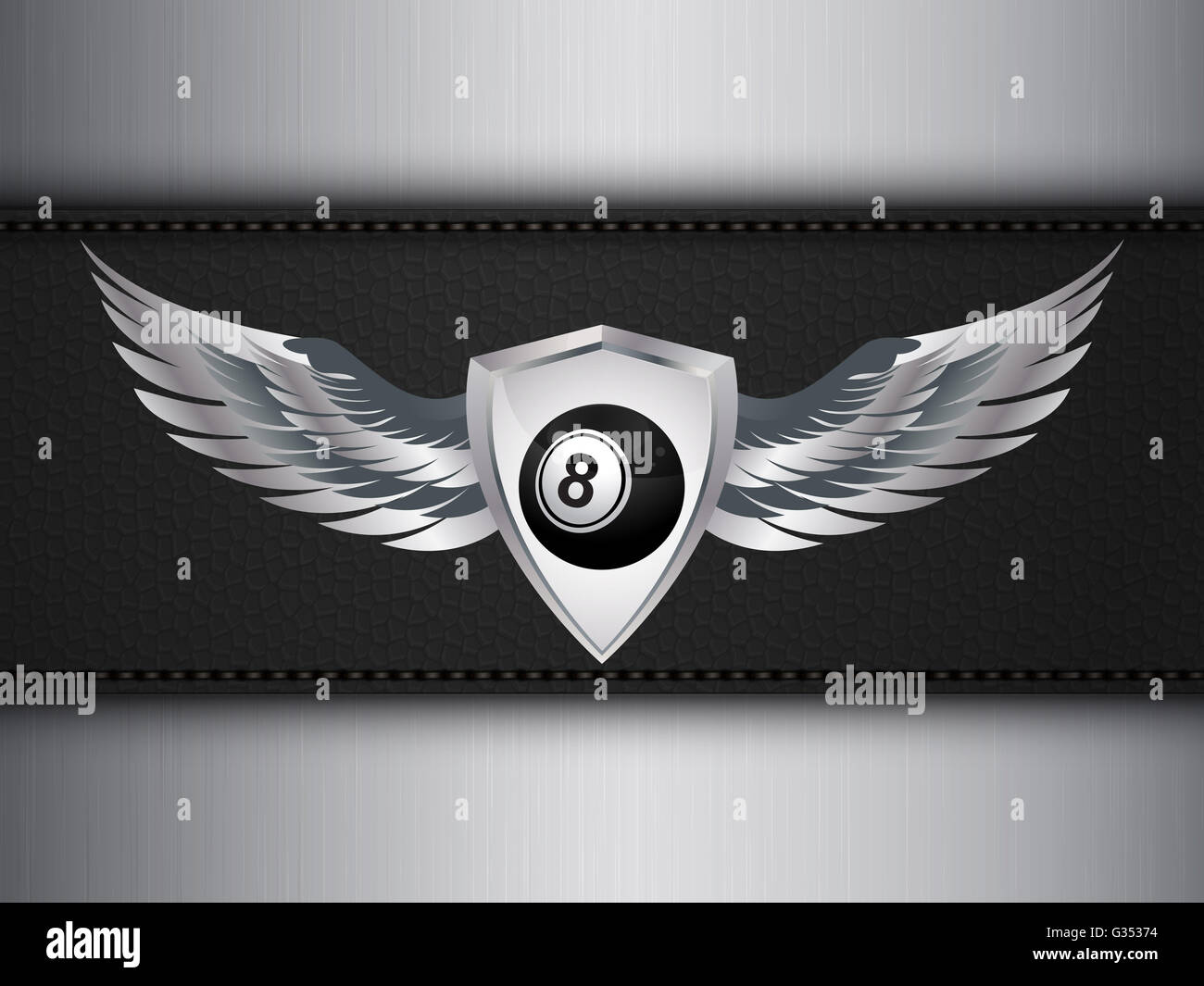 Number Eight Black Bingo Lotto Ball and Metallic Shield with Wings Over ...