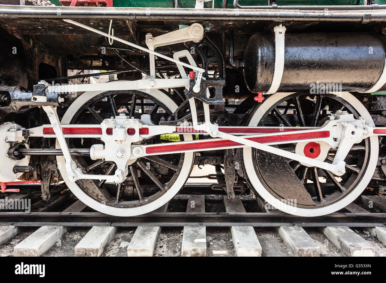 an ancient steam engine locomotive in kanchanaburi, Thailand, near the ...