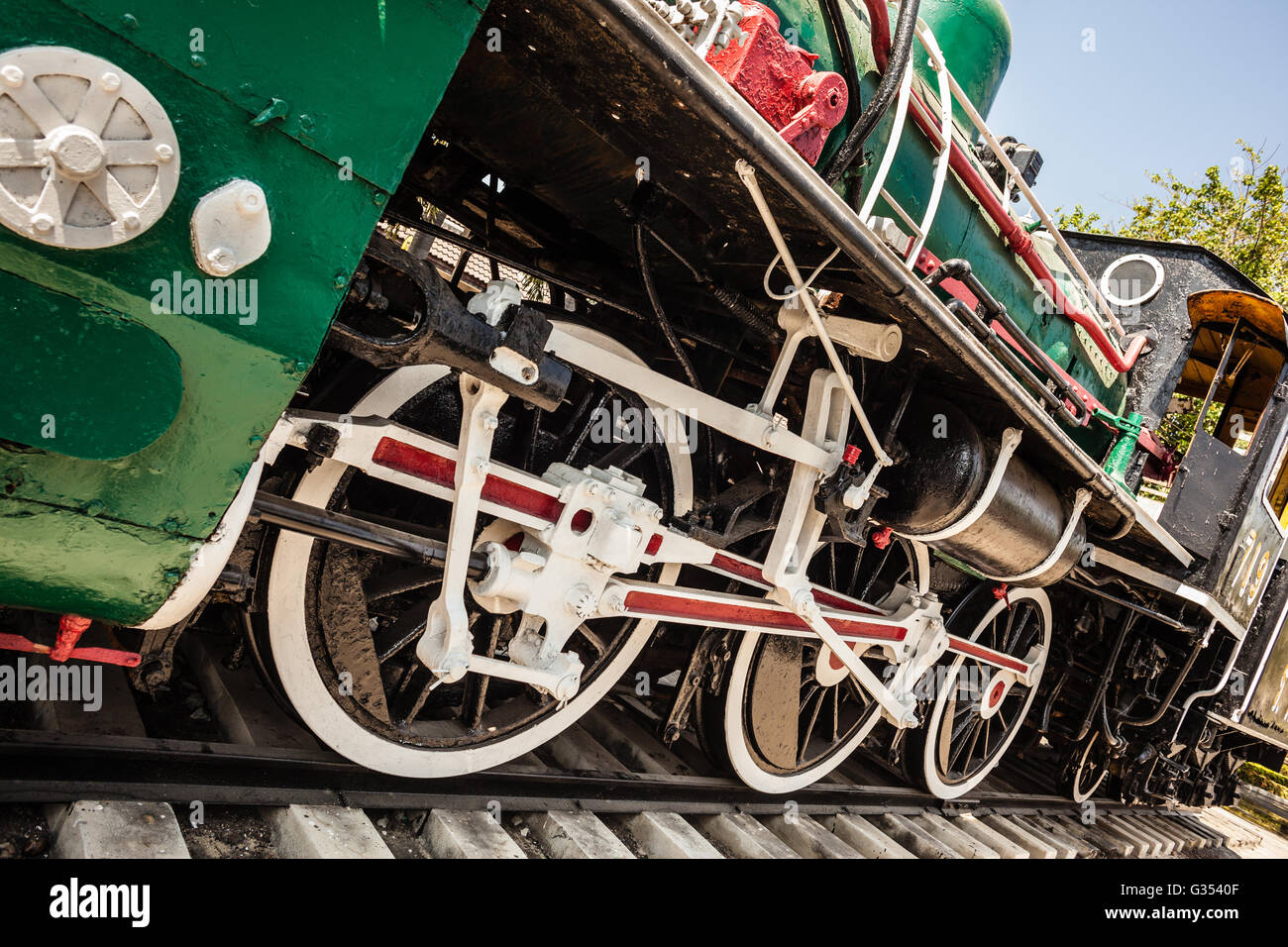 an ancient steam engine locomotive in kanchanaburi, Thailand, near the ...