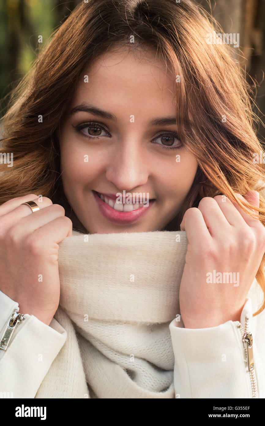 Smiling happy girl portrait, autumn outdoor Stock Photo - Alamy