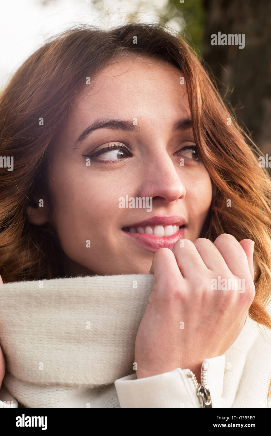 Smiling happy girl portrait, autumn outdoor Stock Photo - Alamy