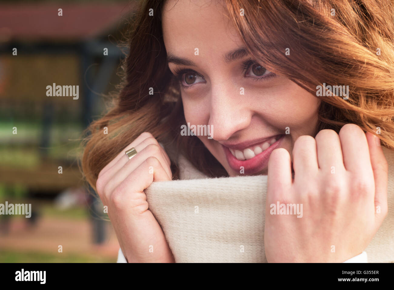 Smiling happy girl portrait, autumn outdoor Stock Photo - Alamy