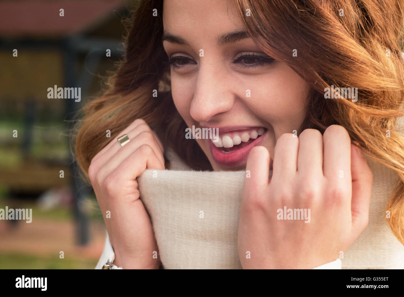 Smiling happy girl portrait, autumn outdoor Stock Photo - Alamy