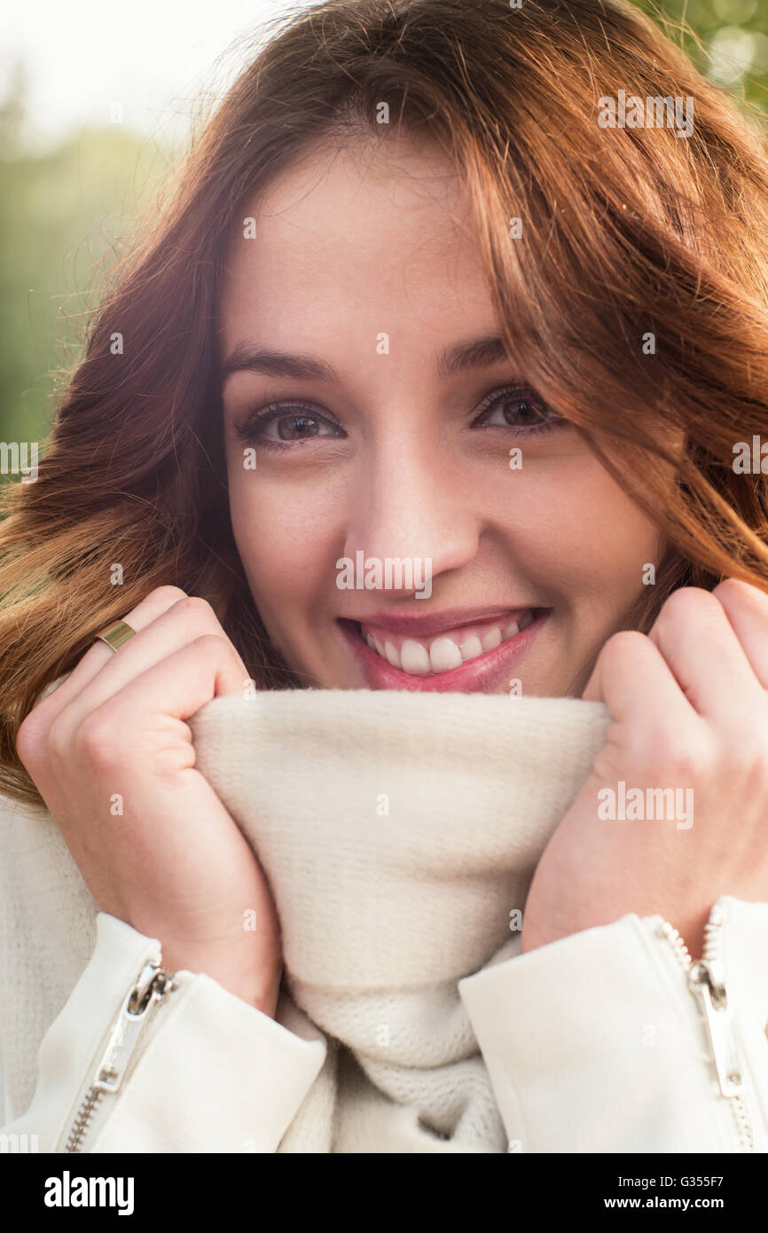 Smiling happy girl portrait, autumn outdoor Stock Photo - Alamy