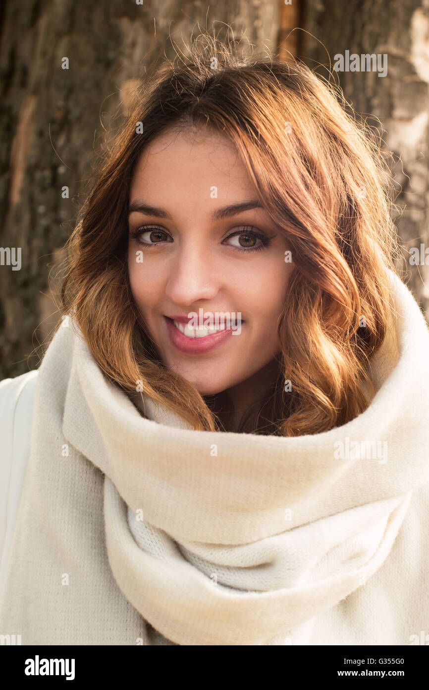 Smiling happy girl portrait, autumn outdoor Stock Photo - Alamy