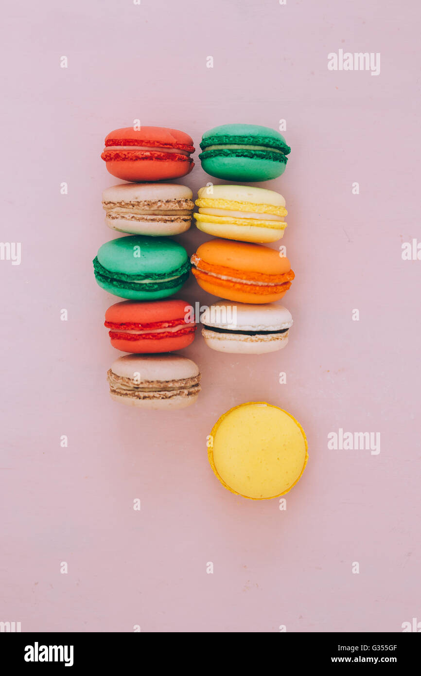 traditional french colorful macarons in a rows Stock Photo - Alamy
