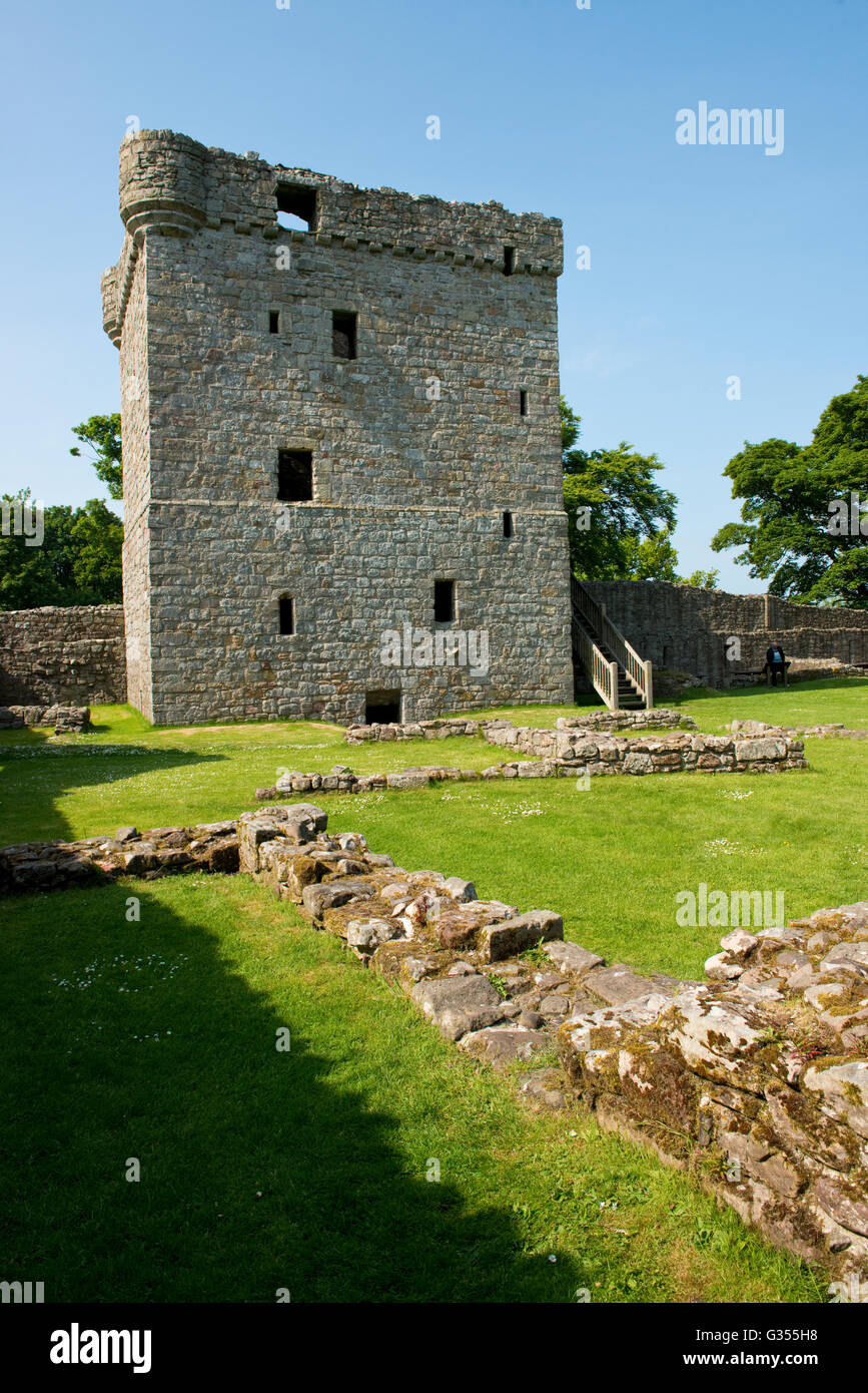 Castle keep and main courtyard. Historic Loch Leven Castle near Kinross ...