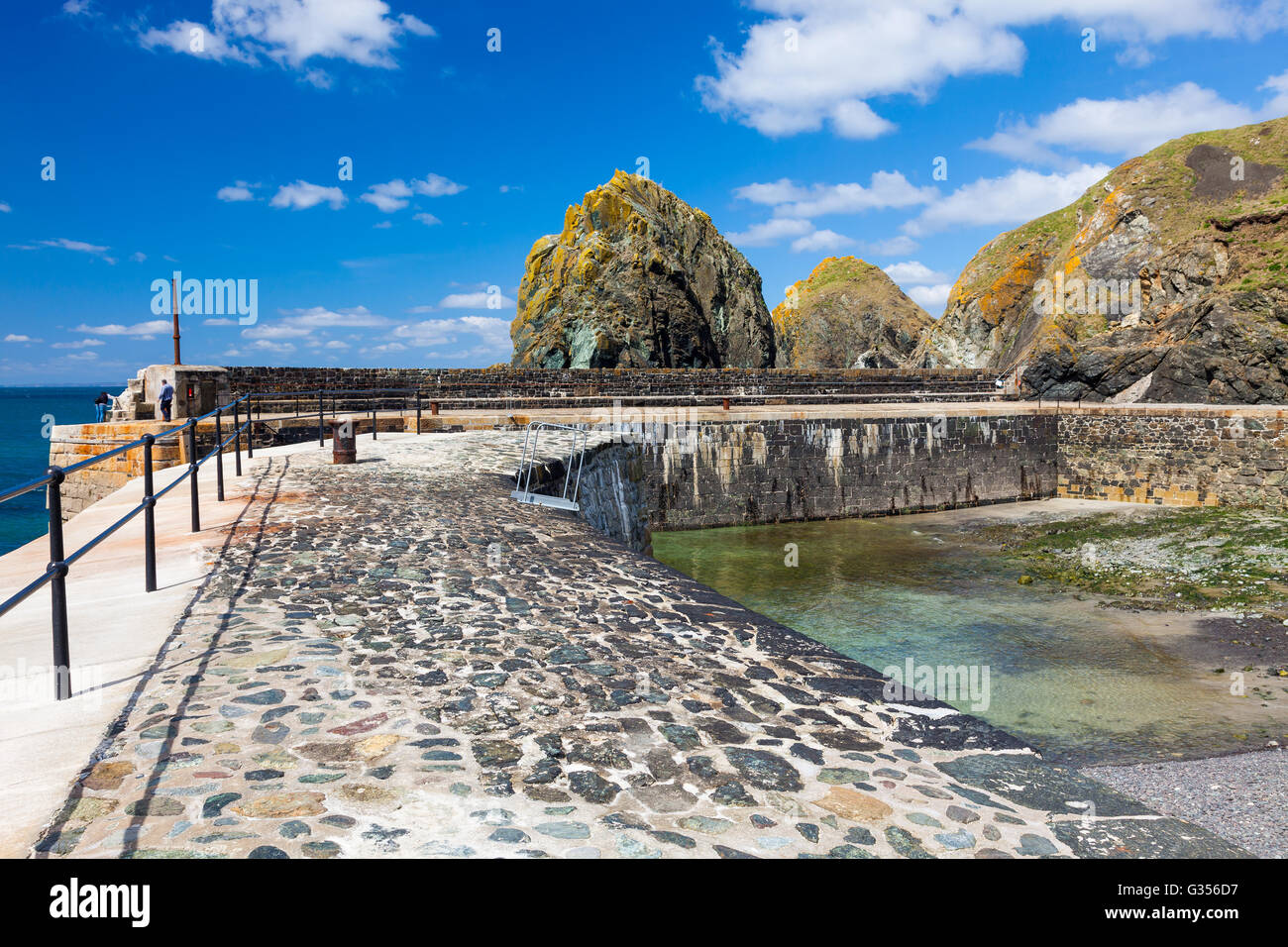 Historic harbour at Mullion Cove in Mounts Bay Cornwall England UK ...