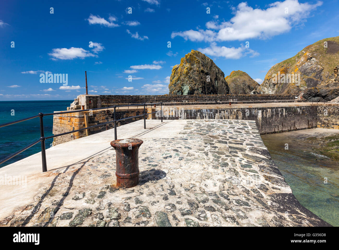 Historic harbour at Mullion Cove in Mounts Bay Cornwall England UK ...
