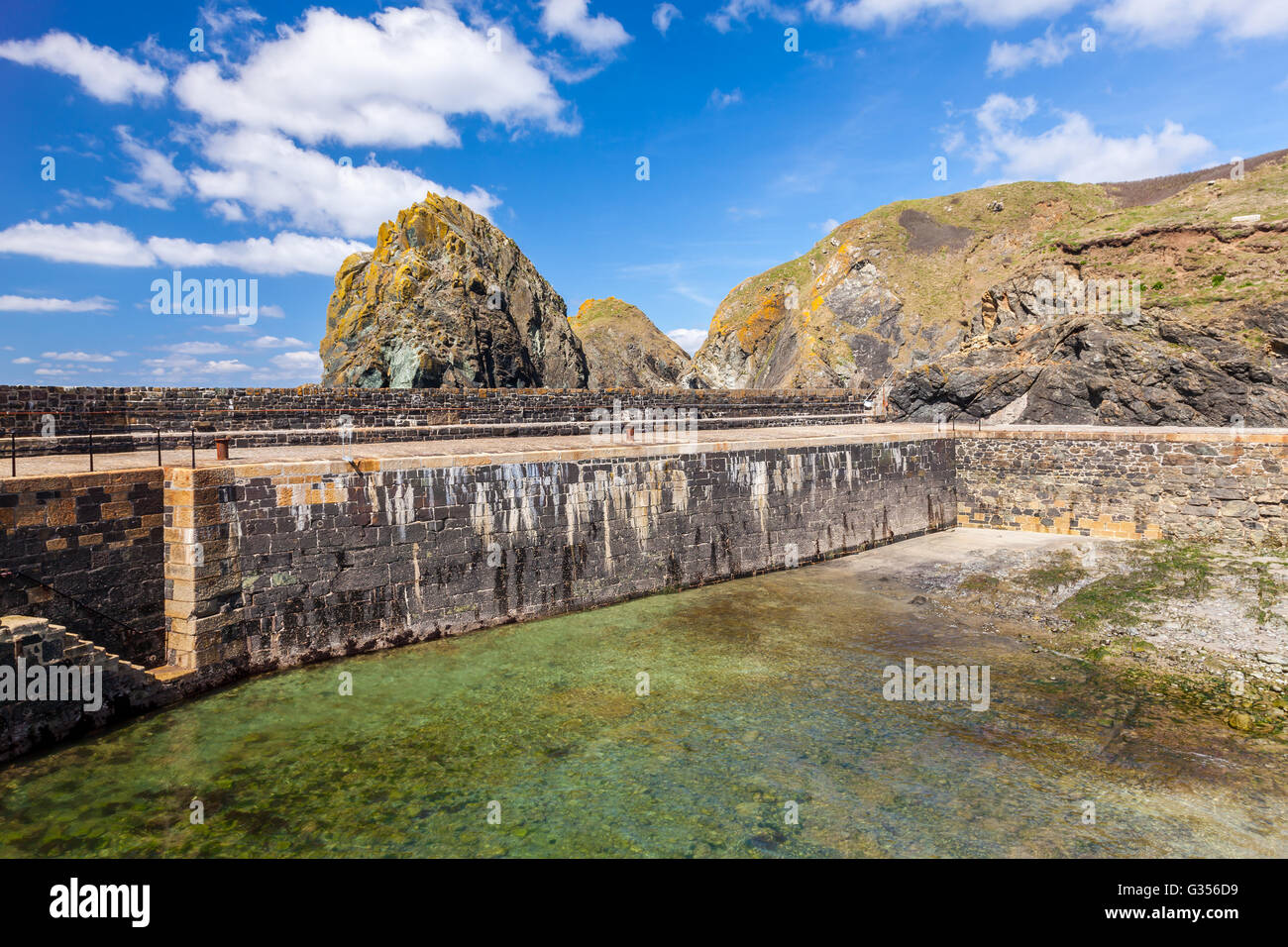 Historic harbour at Mullion Cove in Mounts Bay Cornwall England UK ...