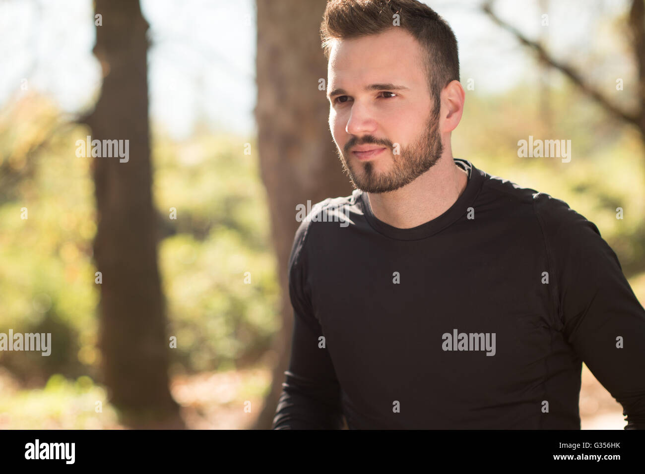 Running fitness man sprinting outdoors in beautiful landscape. Fit male ...