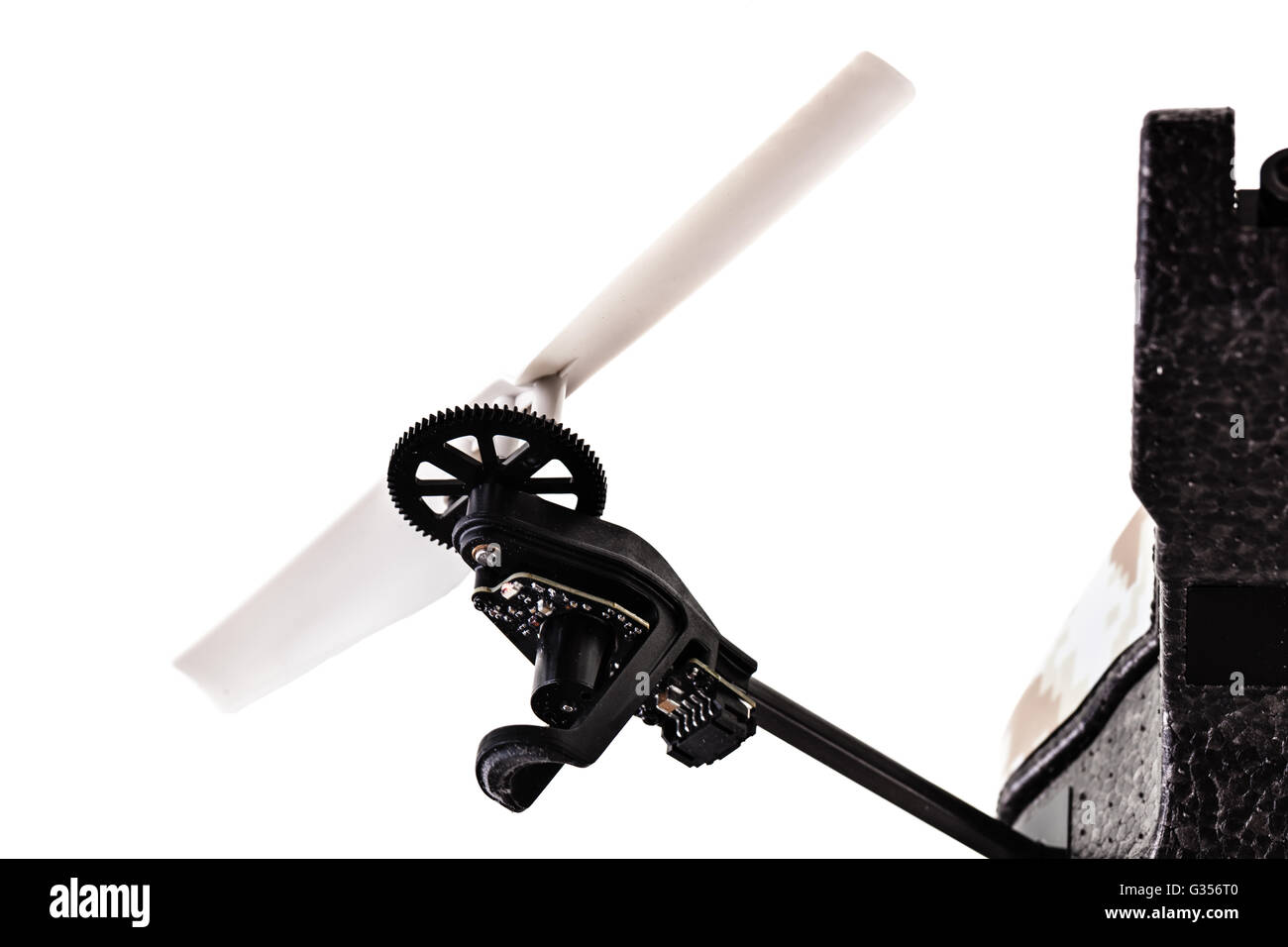 detail shot of the propeller rotor of a quad copter spy drone isolated ...