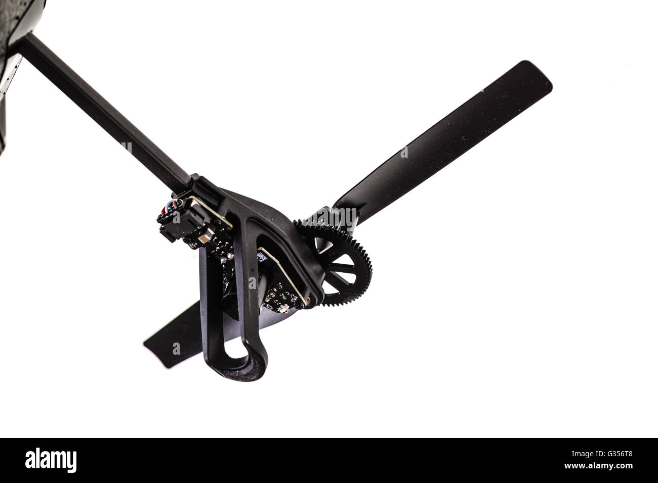 detail shot of the propeller rotor of a quad copter spy drone isolated ...