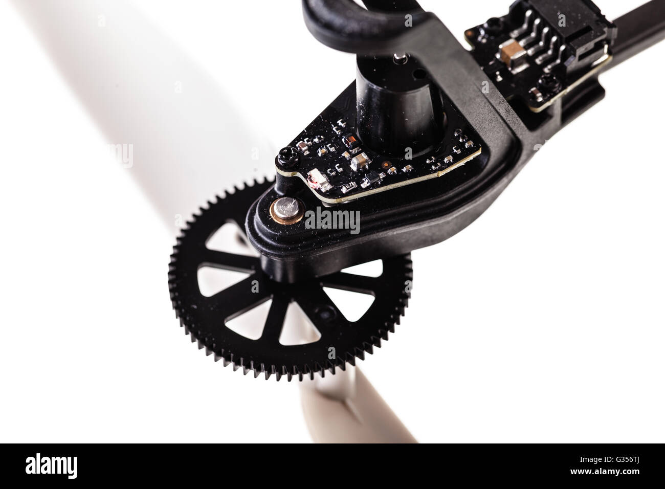 detail shot of the propeller rotor of a quad copter spy drone isolated ...