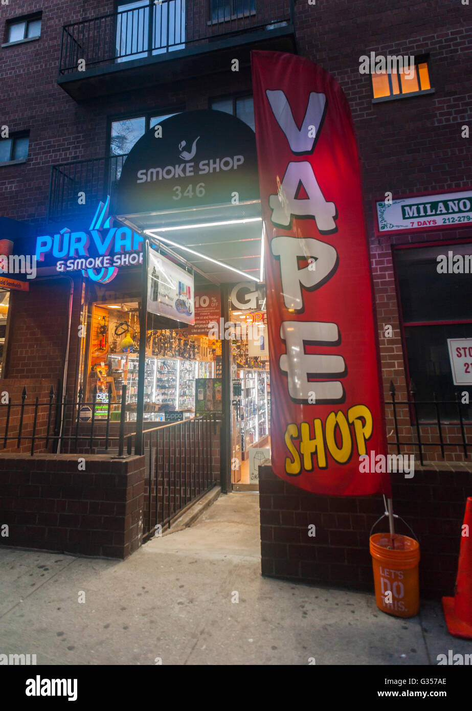 Signage in front of a Púr Vape smoke shop in New York on Tuesday, May ...