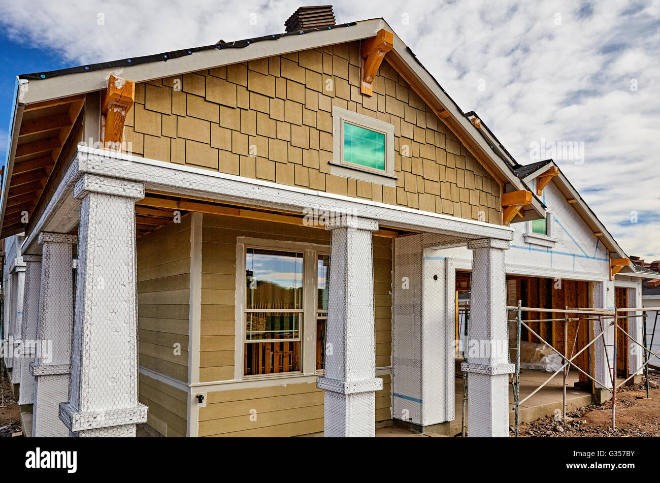 Home building industry house ready for stucco and roofing Stock Photo ...