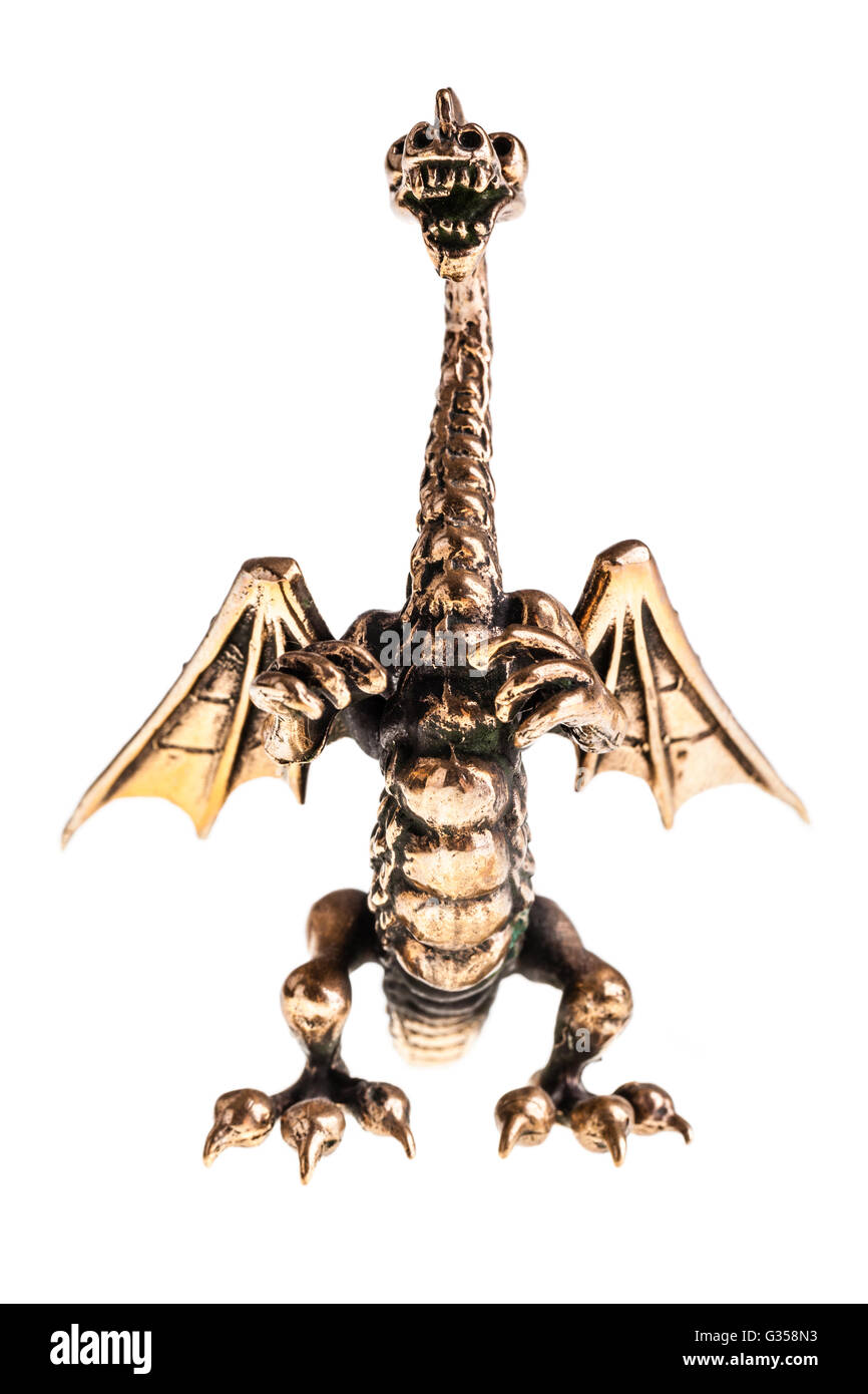 a bronze fantasy dragon figurine isolated over a white background Stock ...