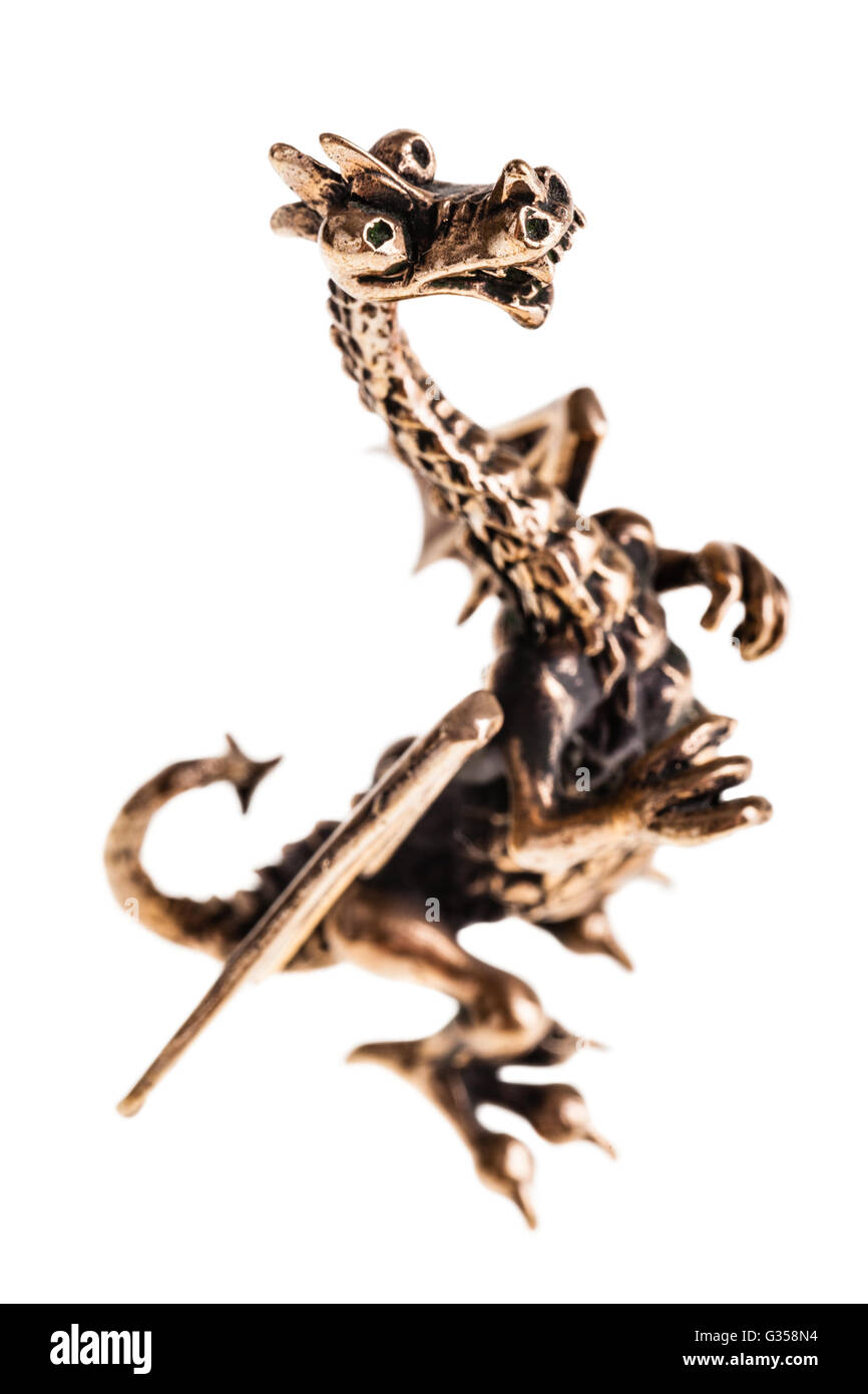 a bronze fantasy dragon figurine isolated over a white background Stock ...