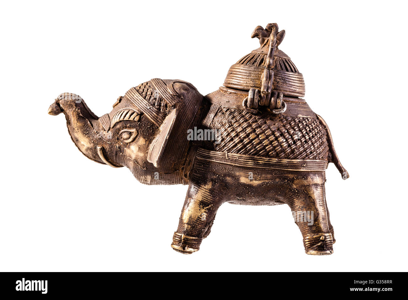 an ancient elephant shaped indian censer isolated over a white ...