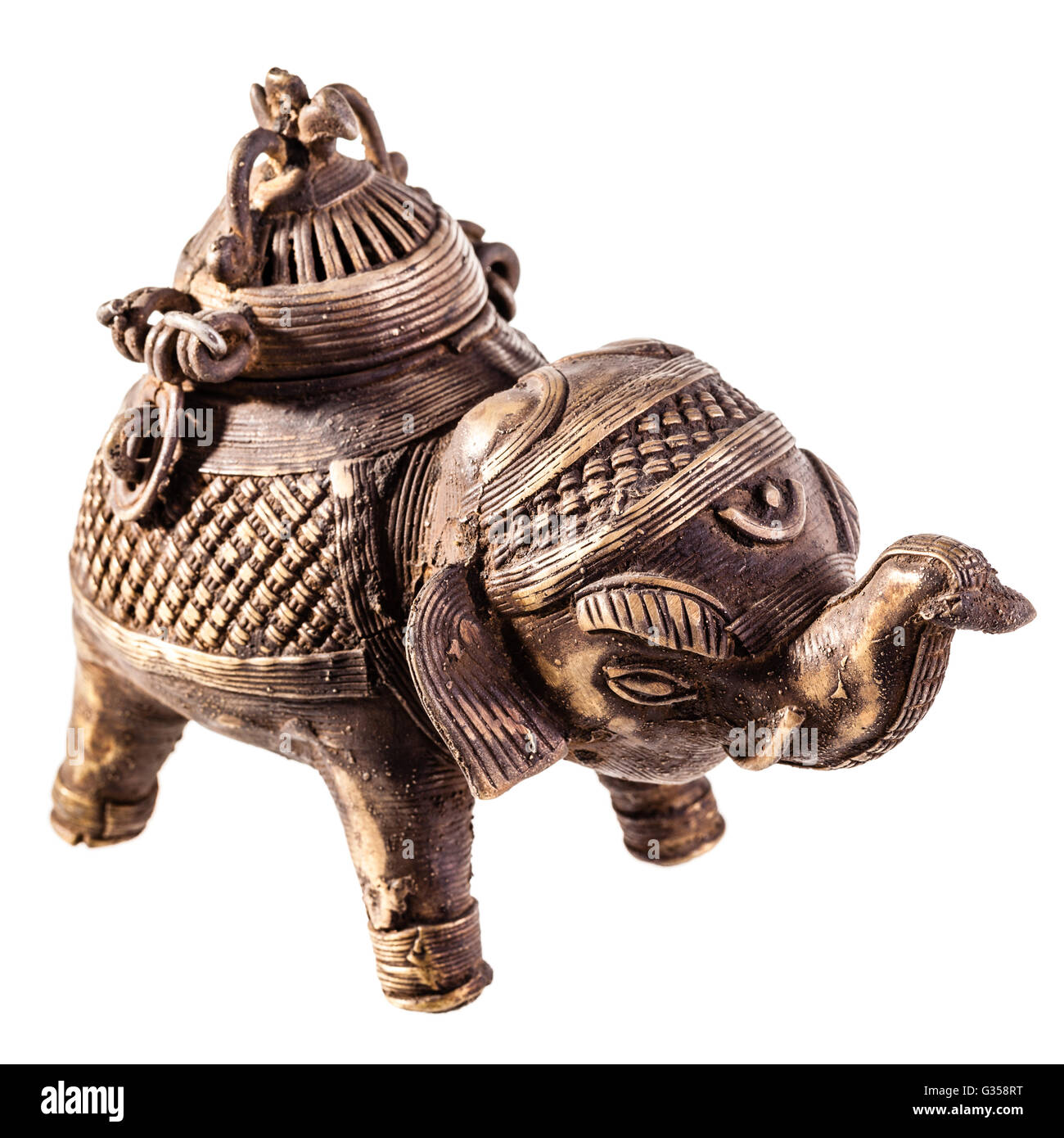 an ancient elephant shaped indian censer isolated over a white ...