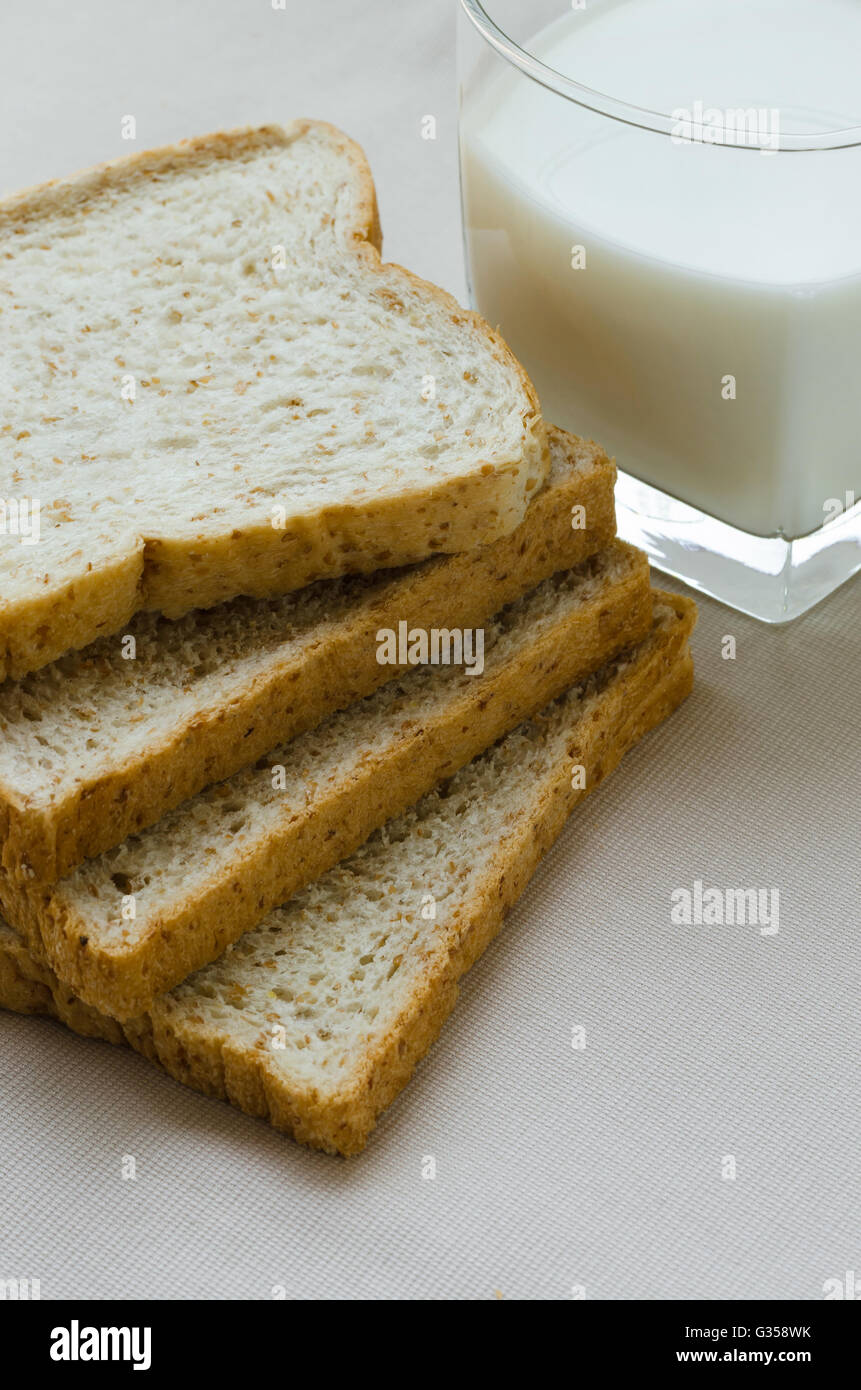 Sliced Whole Wheat Bread and Milk for Easy Breakfast Stock Photo - Alamy