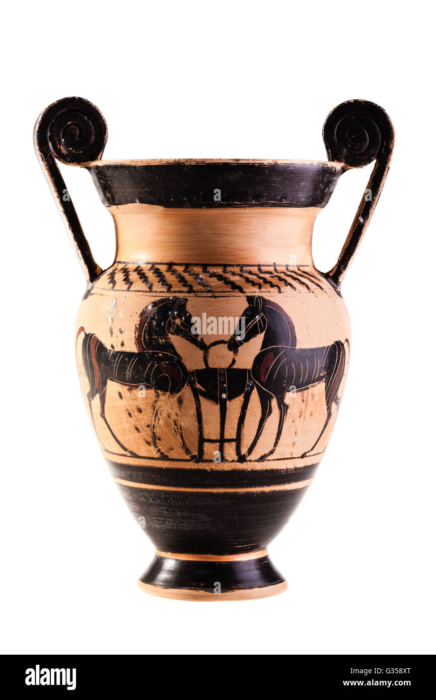 Apulian black figure pottery ancient volute krater isolated over a ...