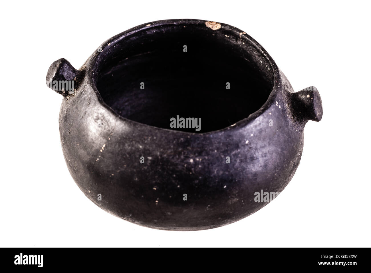 Apulian black pottery ancient canosan bowl isolated over a white ...