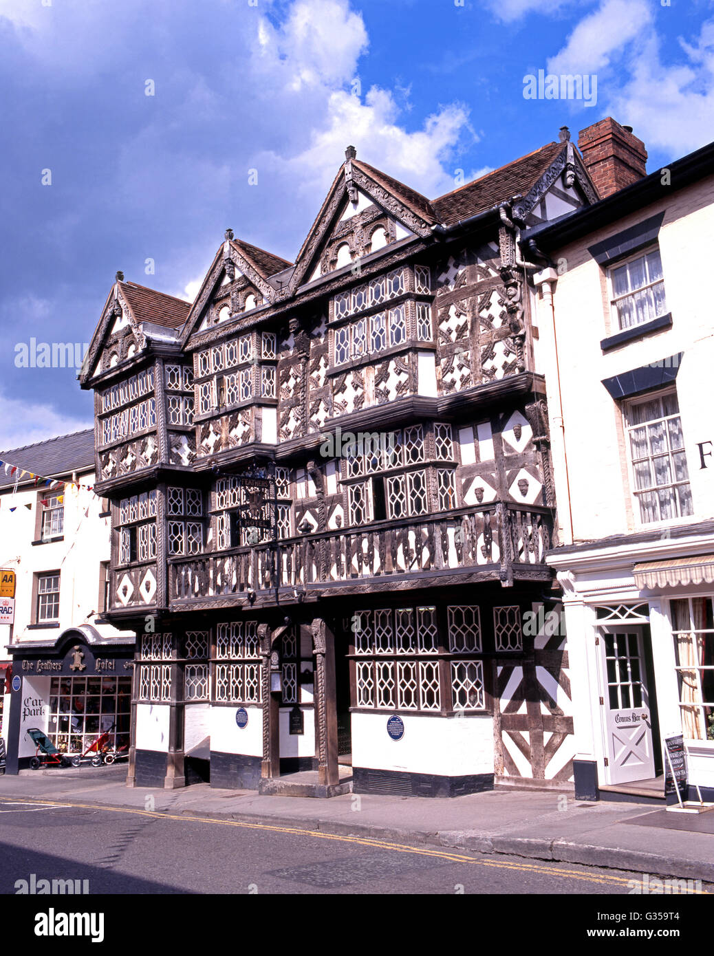 The Feathers Hotel along Bull Ring, Ludlow, Shropshire, England, UK ...