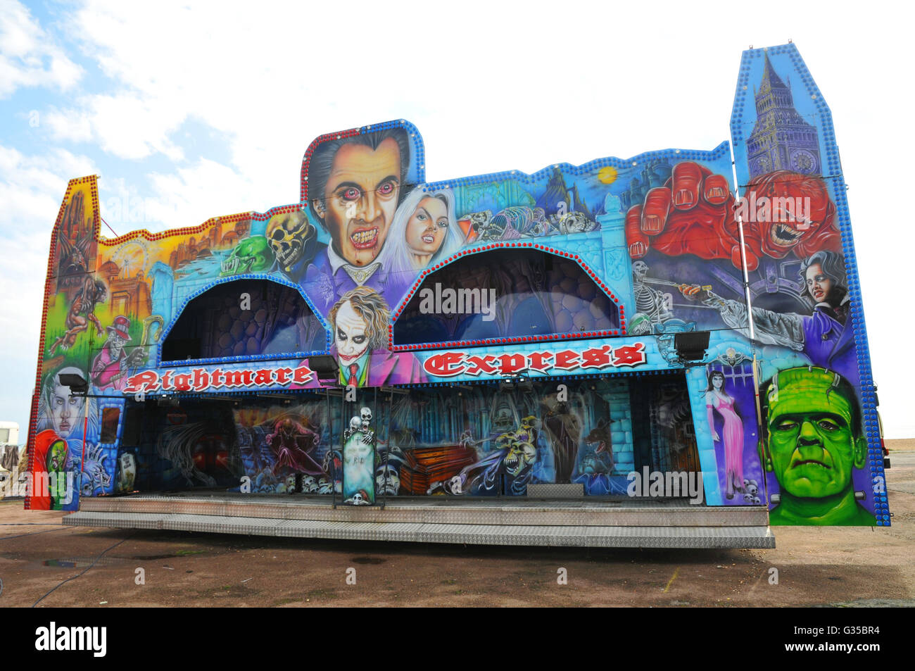Dramatic horror front display to ghost train ride Stock Photo ...
