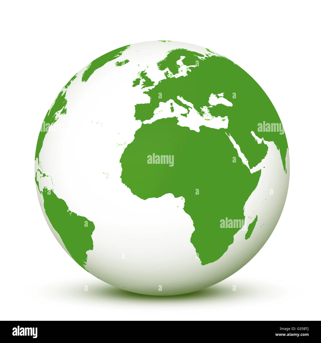 Green and White World Globe Earth 3d isolated on white background Stock ...