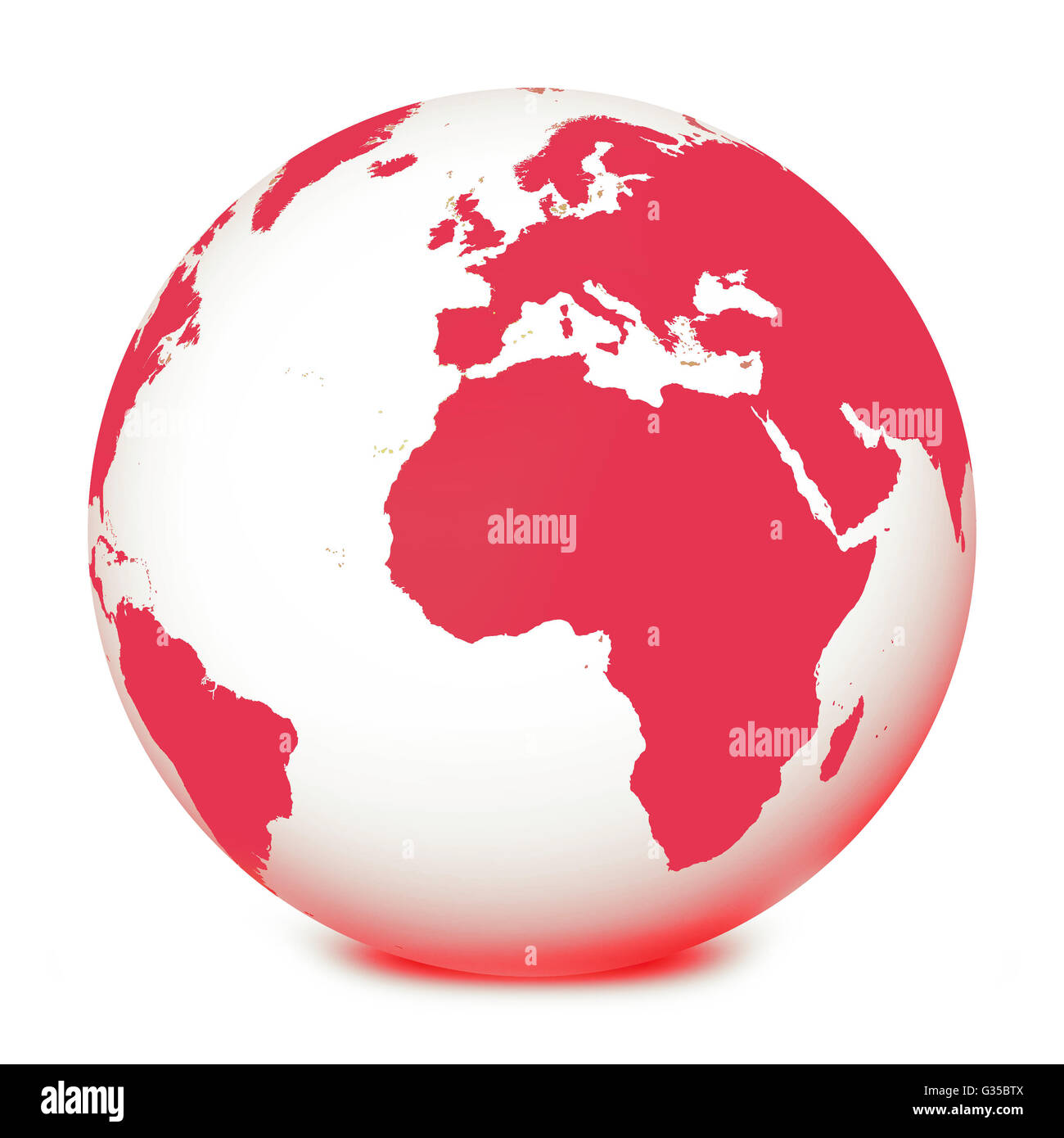 Red and White World Globe Earth 3d isolated on white background Stock ...