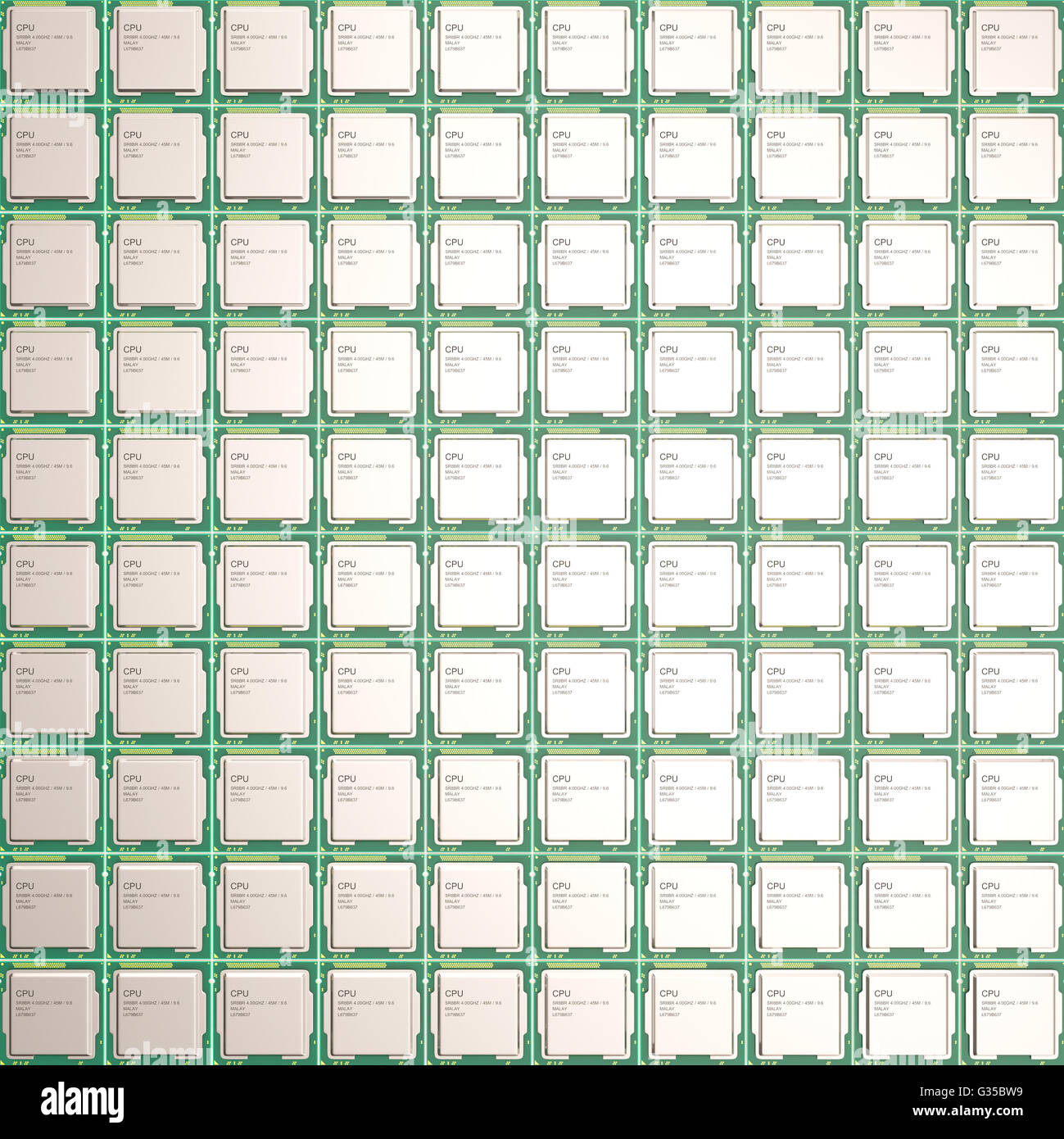 CPU chips, central processor unit, top view. 3d illustration Stock ...