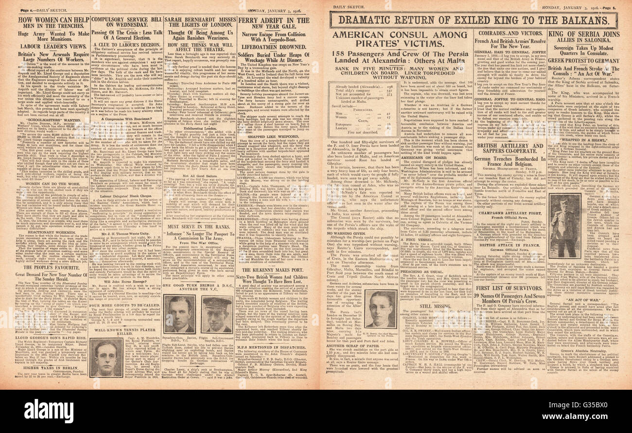 1916 Daily Sketch Sinking of P&O liner SS Persia Stock Photo - Alamy