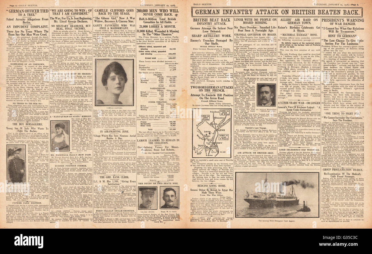 1916 Daily Sketch German infantry attack at Loos Stock Photo - Alamy