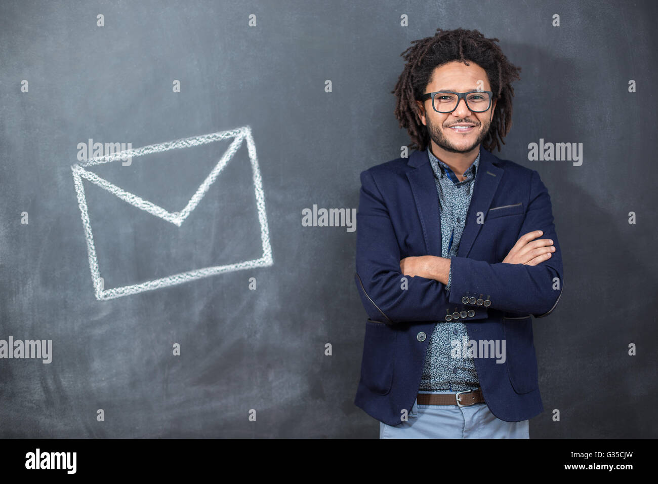 picture of young afro man with - mail concept, social media Stock Photo ...