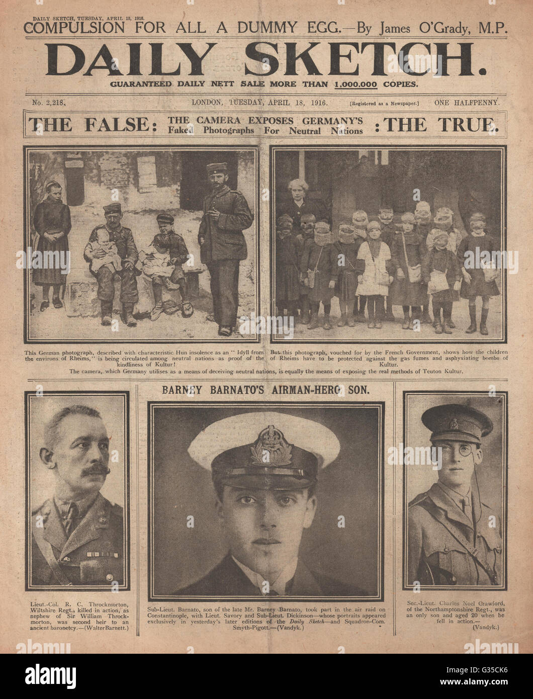 1916 Daily Sketch Comparing propaganda photographs from Rheims Stock ...