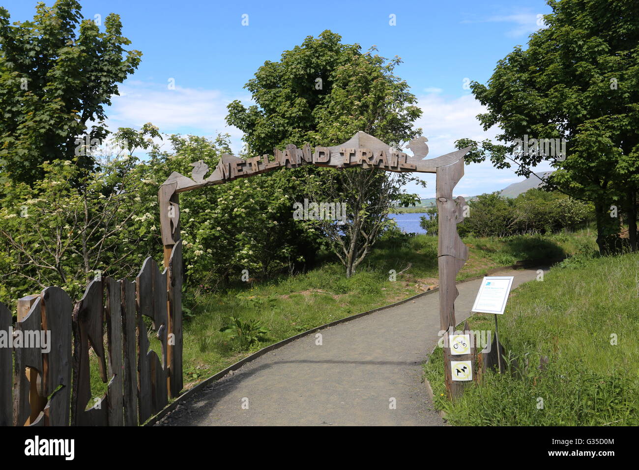 Wetland trail sign Loch Leven National Nature Reserve Scotland June ...