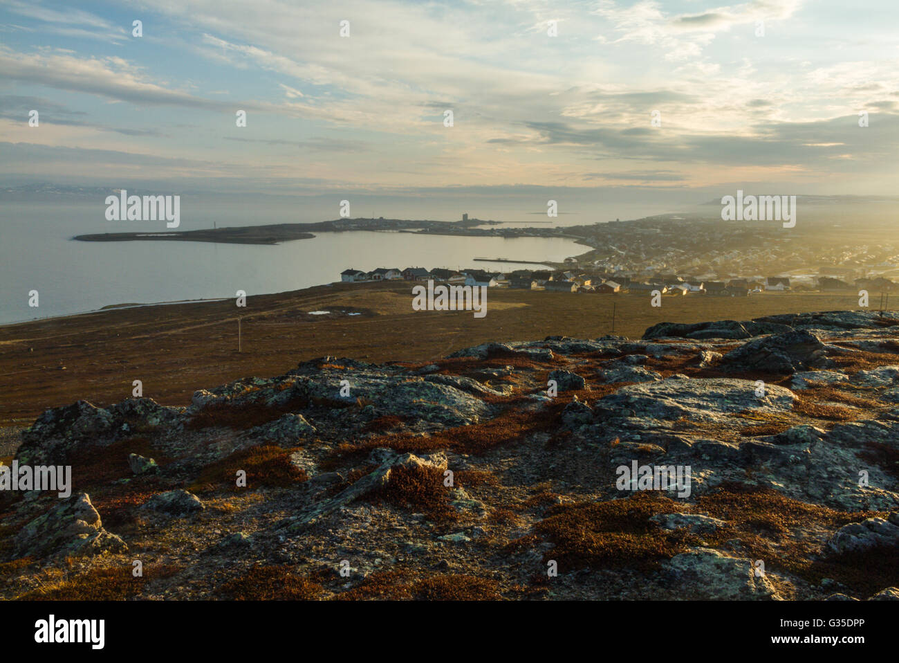 Elevated view of the town of Vadso Stock Photo - Alamy