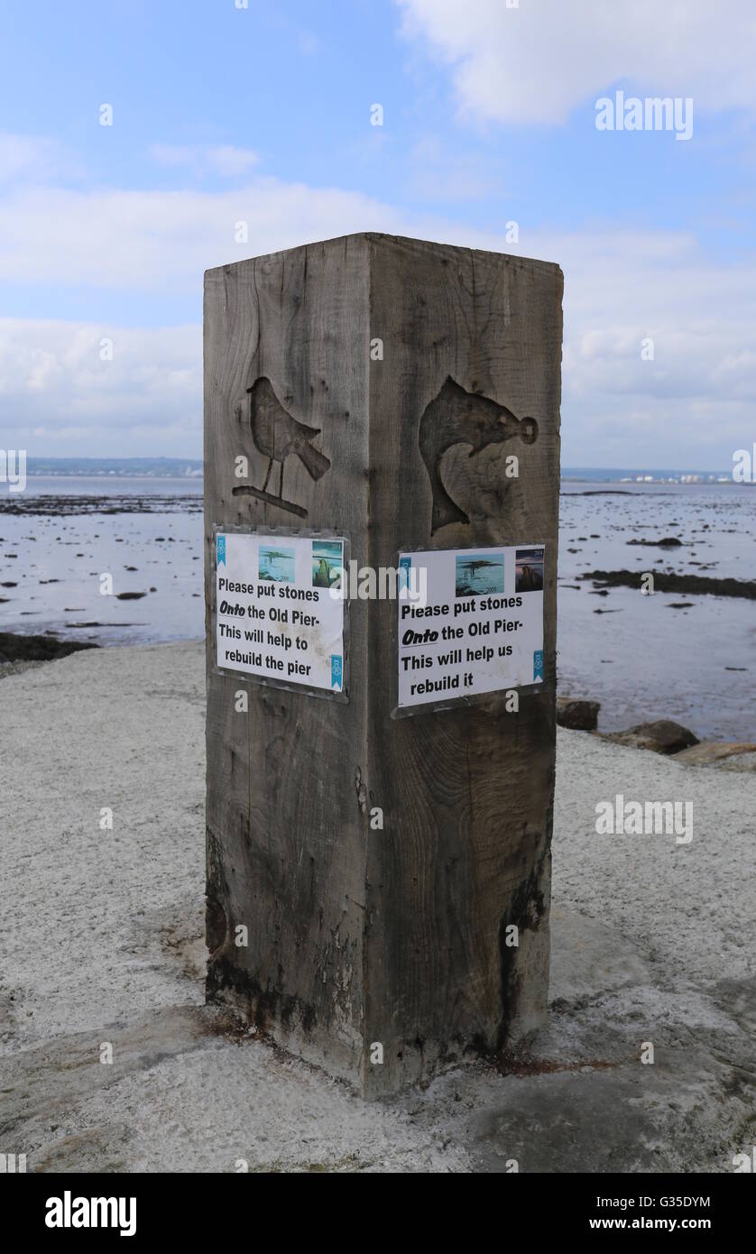 Sign on reconstructed Culross Pier Fife Scotland May 2016 Stock Photo ...