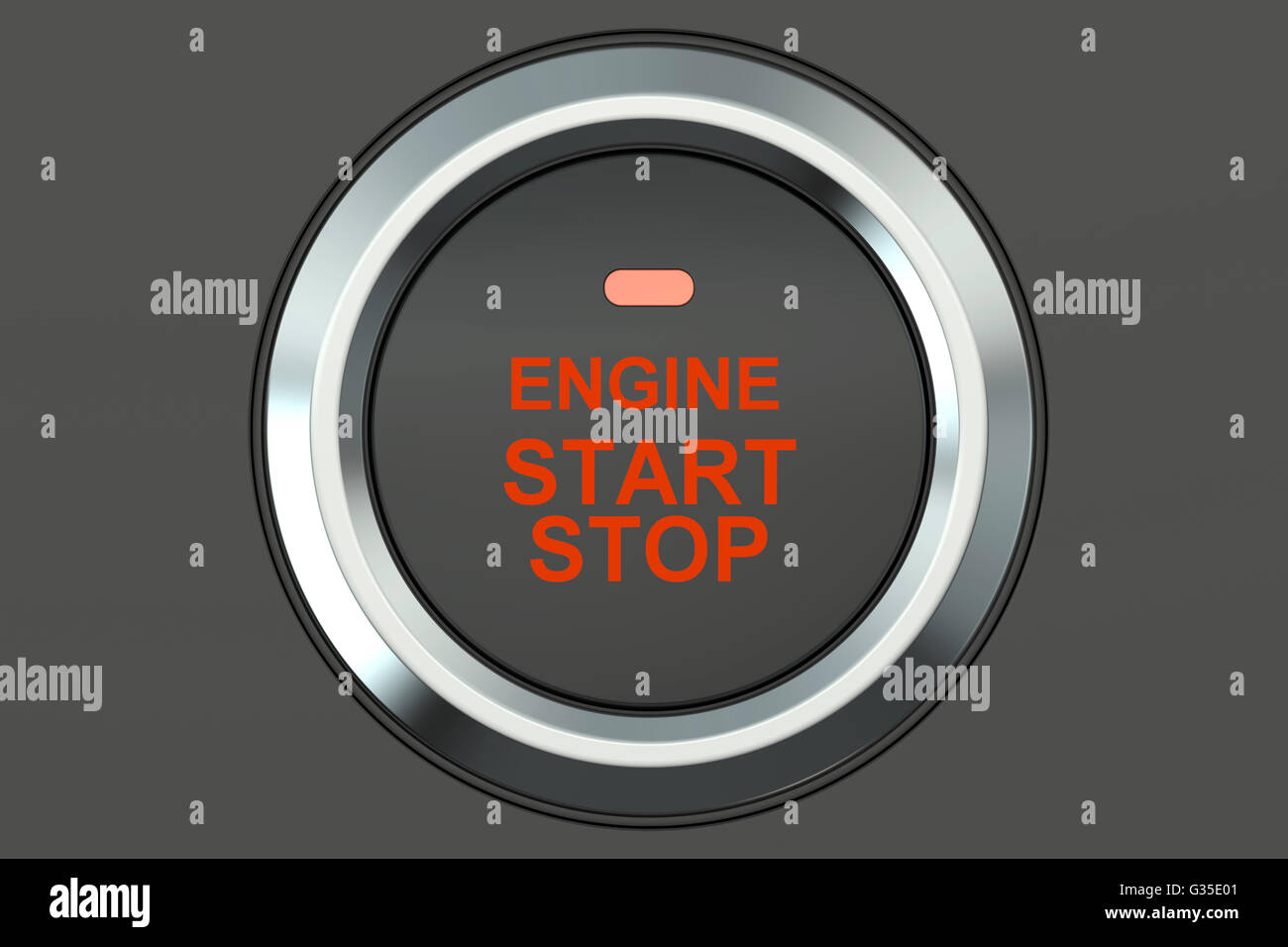Ignition start button closeup, 3D rendering isolated on white ...