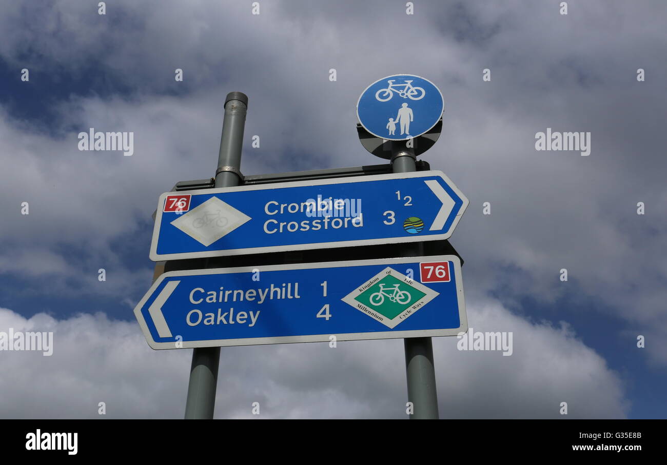 Cycle route 76 sign near Crombie Scotland May 2016 Stock Photo - Alamy